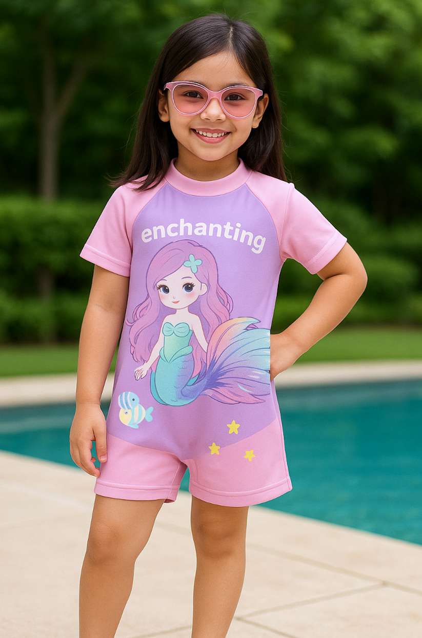 Bubble Berry Girls' Mermaid Swimming Costume, Pink and Purple Swimsuit